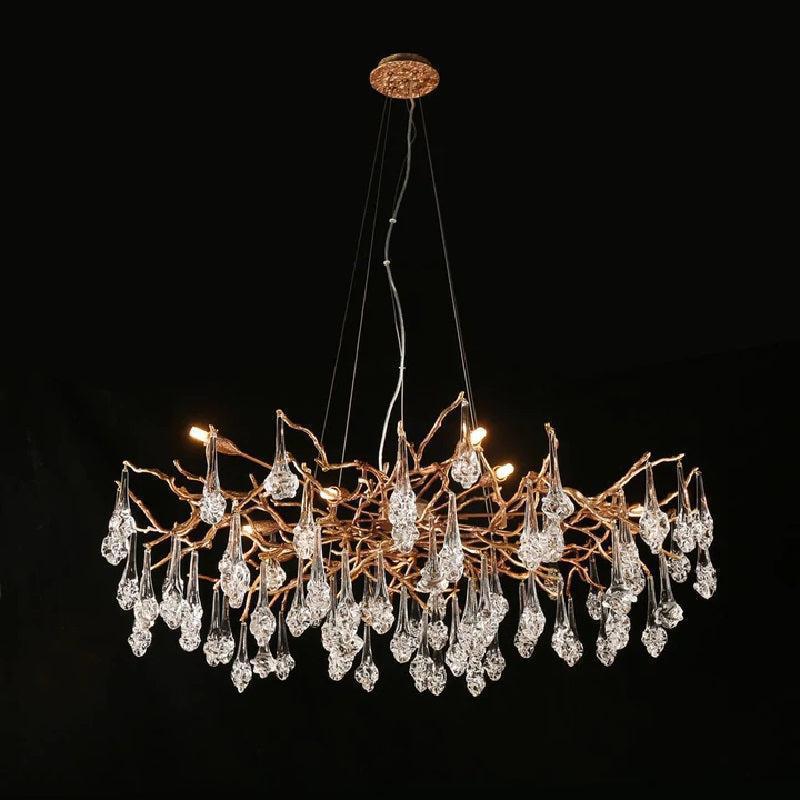 Creative Rose Crystal Brass Branch Chandelier, Flower Light For Living Room
